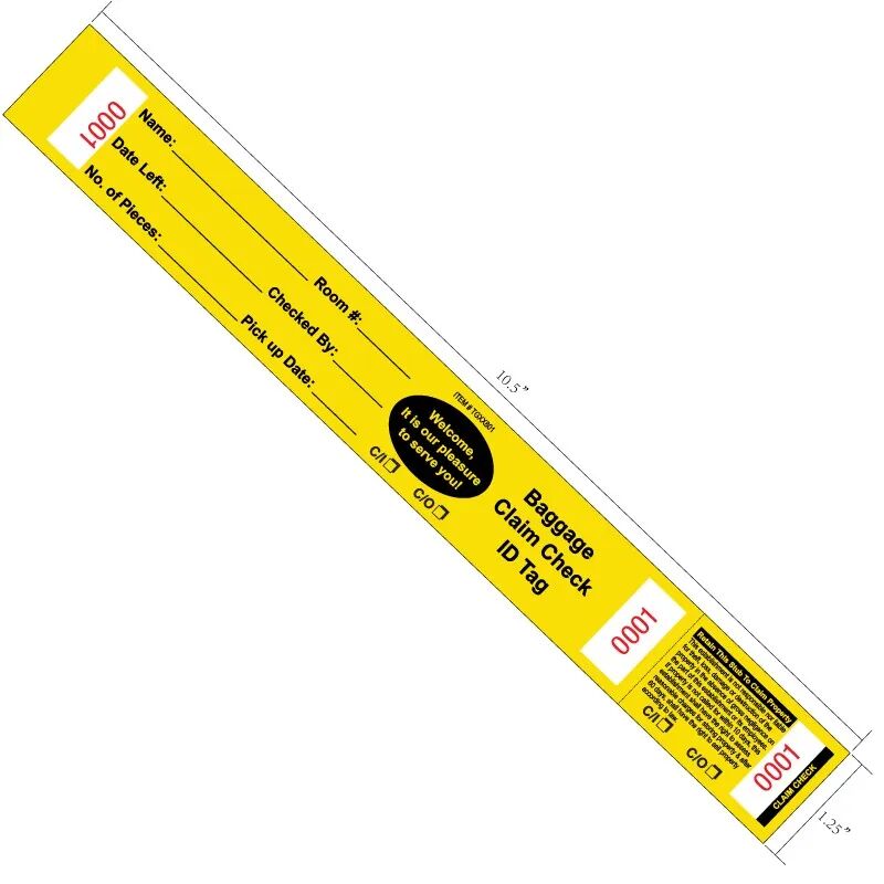 Bag Tags with Transfer Tape on Back on Bright Yellow Tag - AMS Printing