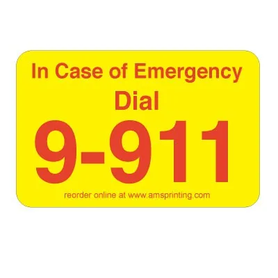 In Case of Emergency Dial 9-911 Phone Labels, 1.25" x 2", Yellow & Red ...
