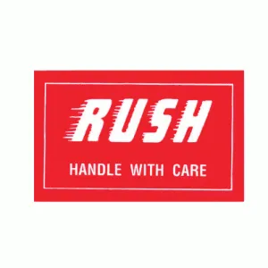 "RUSH HANDLE WITH CARE" Label - AMS Printing