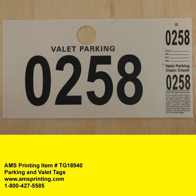 Parking valet tags for parking lots and for hotels - AMS Printing