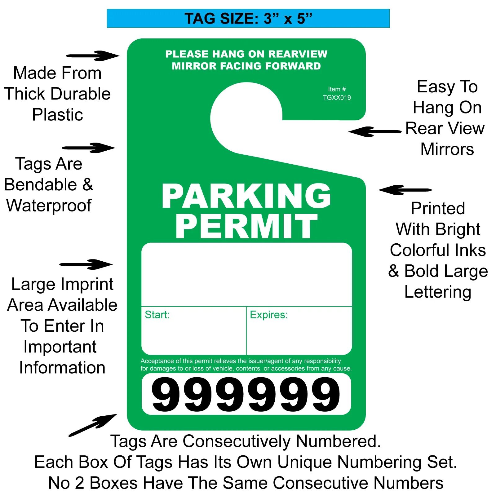 Temporary parking permits tags - Rear view mirror tags - AMS Printing