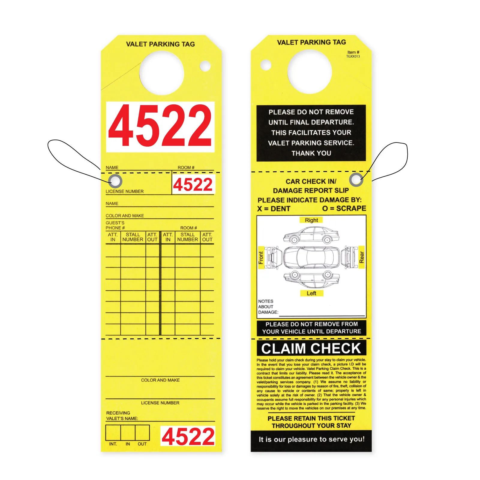 Bright Yellow Parking and Claim Check Tags for Valet Parking - AMS Printing