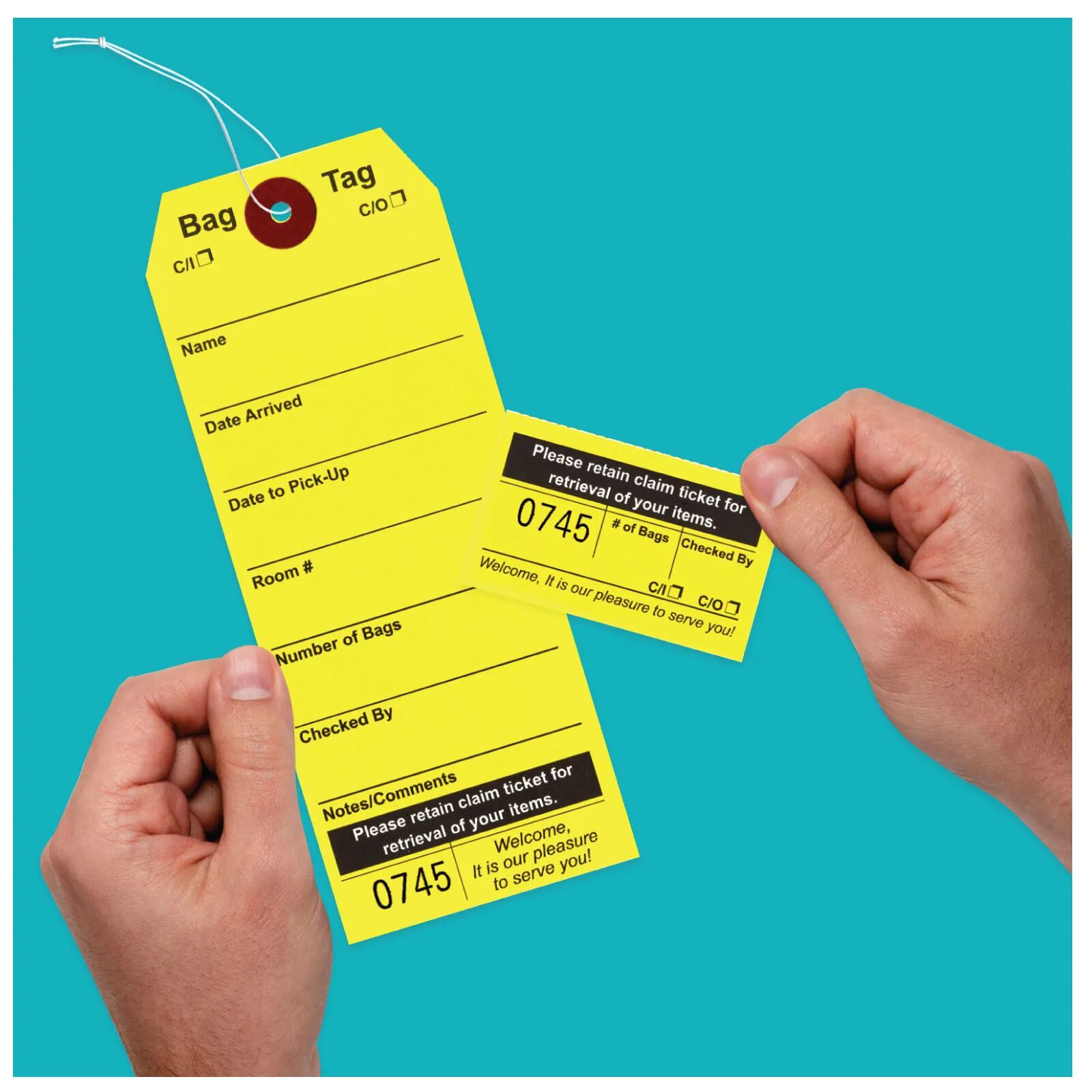Yellow Bag Claim Tags with Labels For Hotels & Bag Storage - AMS Printing