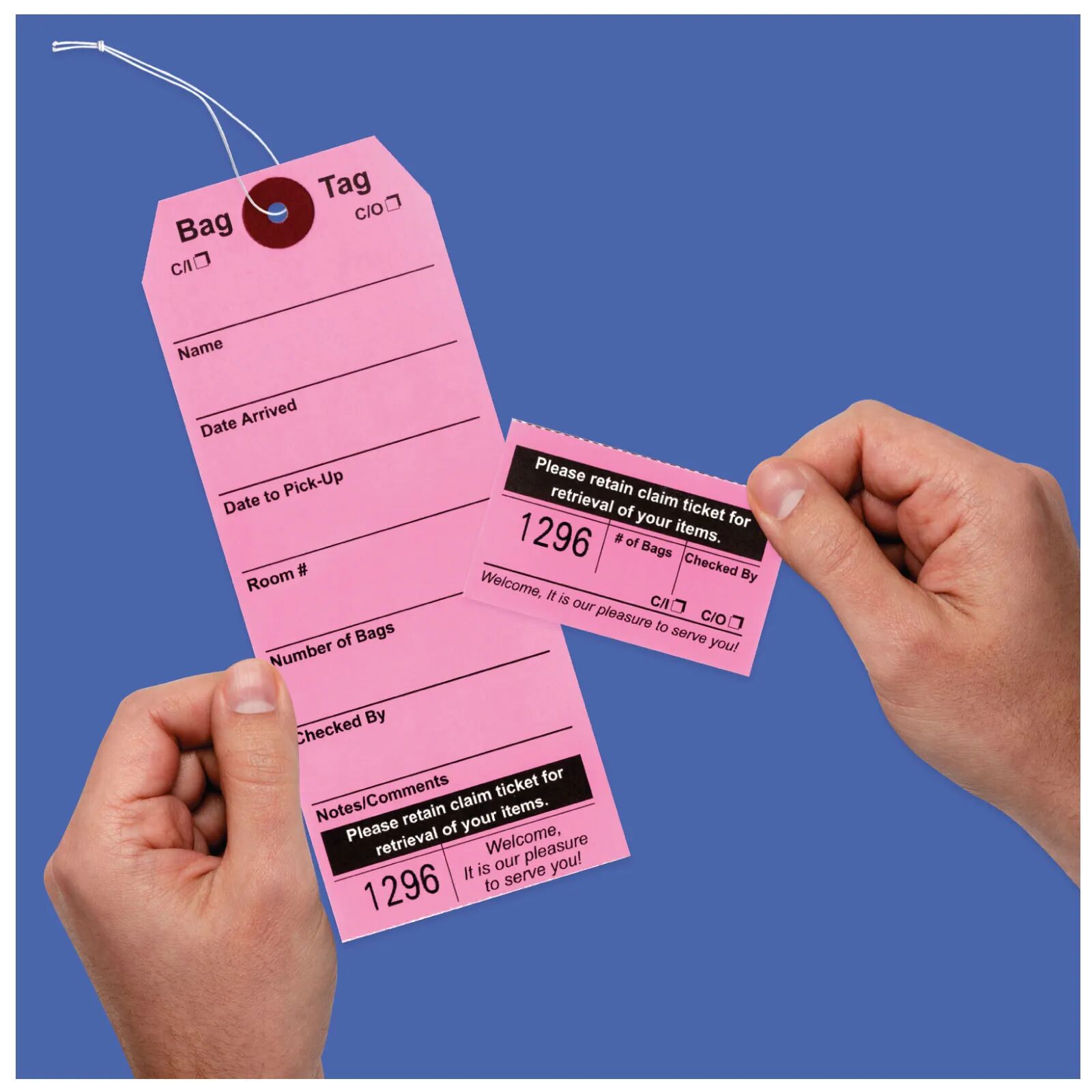 Pink Colored Baggage Claim Check Tags with 5 Labels - AMS Printing