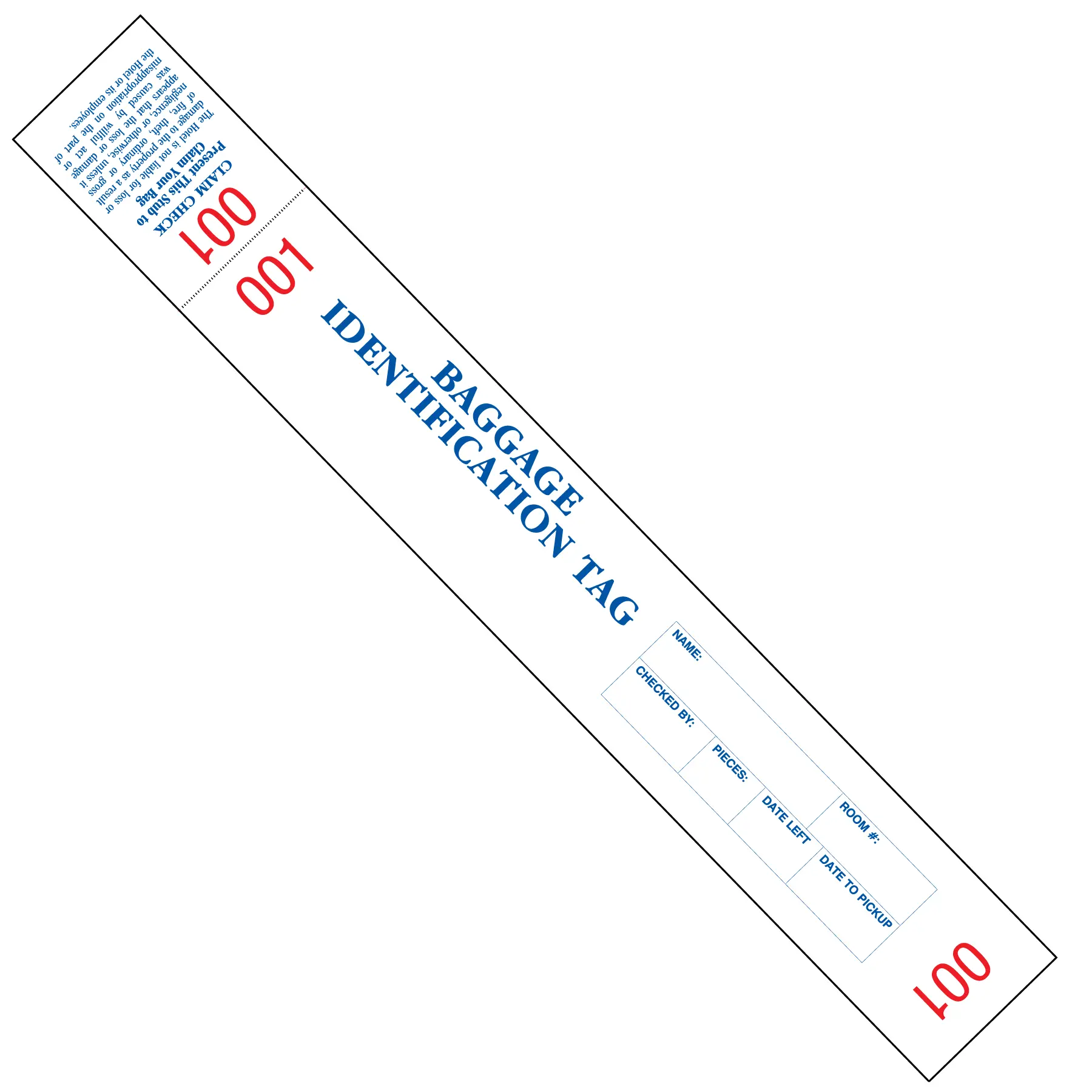 Cohesive Bag Claim Tags-Blue Ink and Consecutive Red Numbers - AMS Printing
