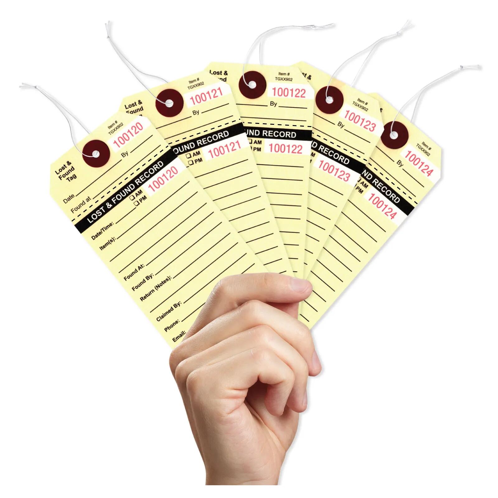Lost and Found Tags with Knotted or elastic String Attached. - AMS Printing