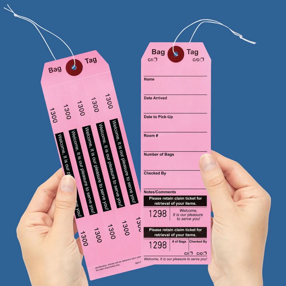 Pink Colored Baggage Claim Check Tags with 5 Labels - AMS Printing