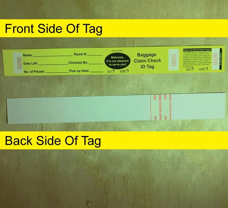 Bag Tags with Transfer Tape on Back on Bright Yellow Tag - AMS Printing