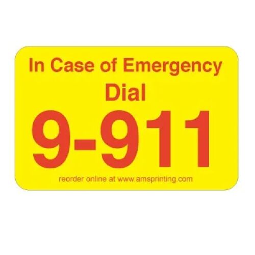 Emergency Dial 9-911 Label, 1.25" x 2", Yellow & Red - AMS Printing