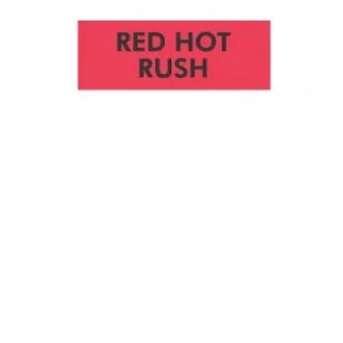 "RED HOT RUSH" Fluorescent Red Label - AMS Printing