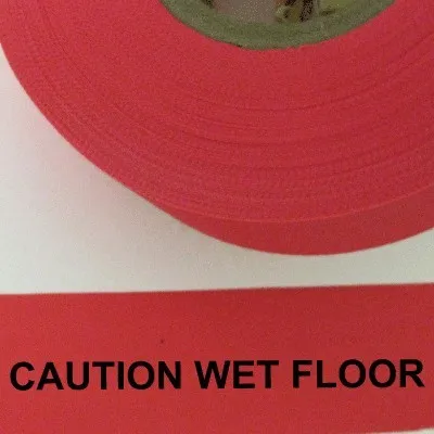 Caution Wet Floor Tape, Fl. Red - AMS Printing