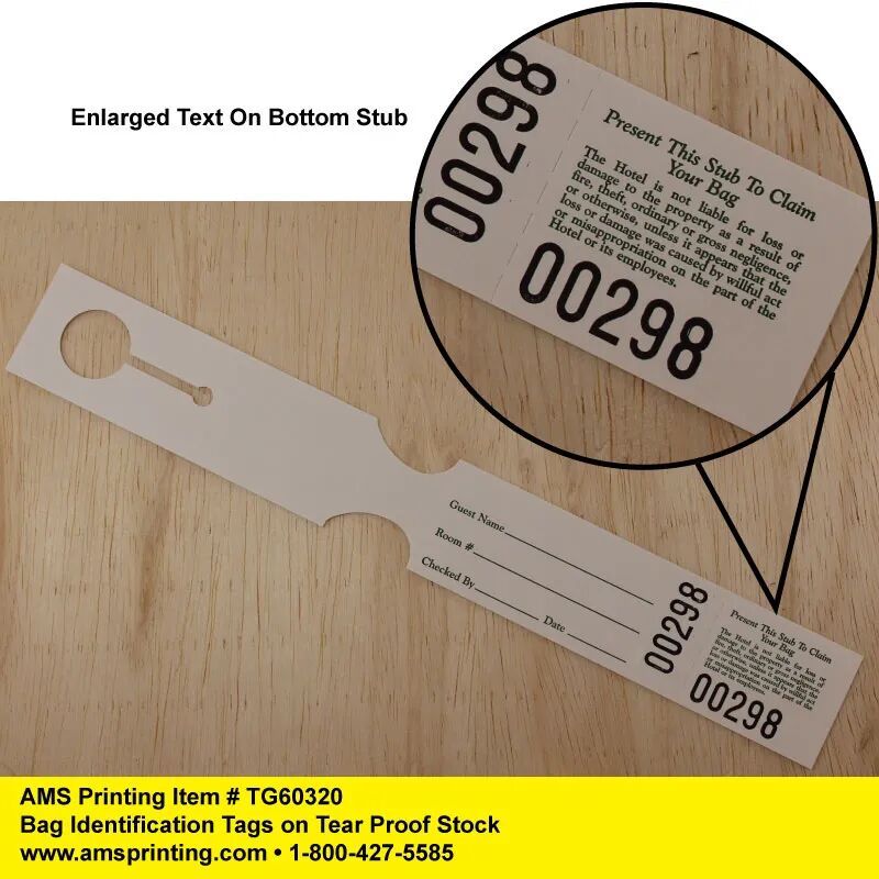 Bag Claim Tags-Blue ink, Tear Proof Stock - AMS Printing