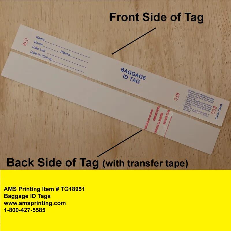 Bag Tags with Transfer Tape on Back on Bright White Tag - AMS Printing