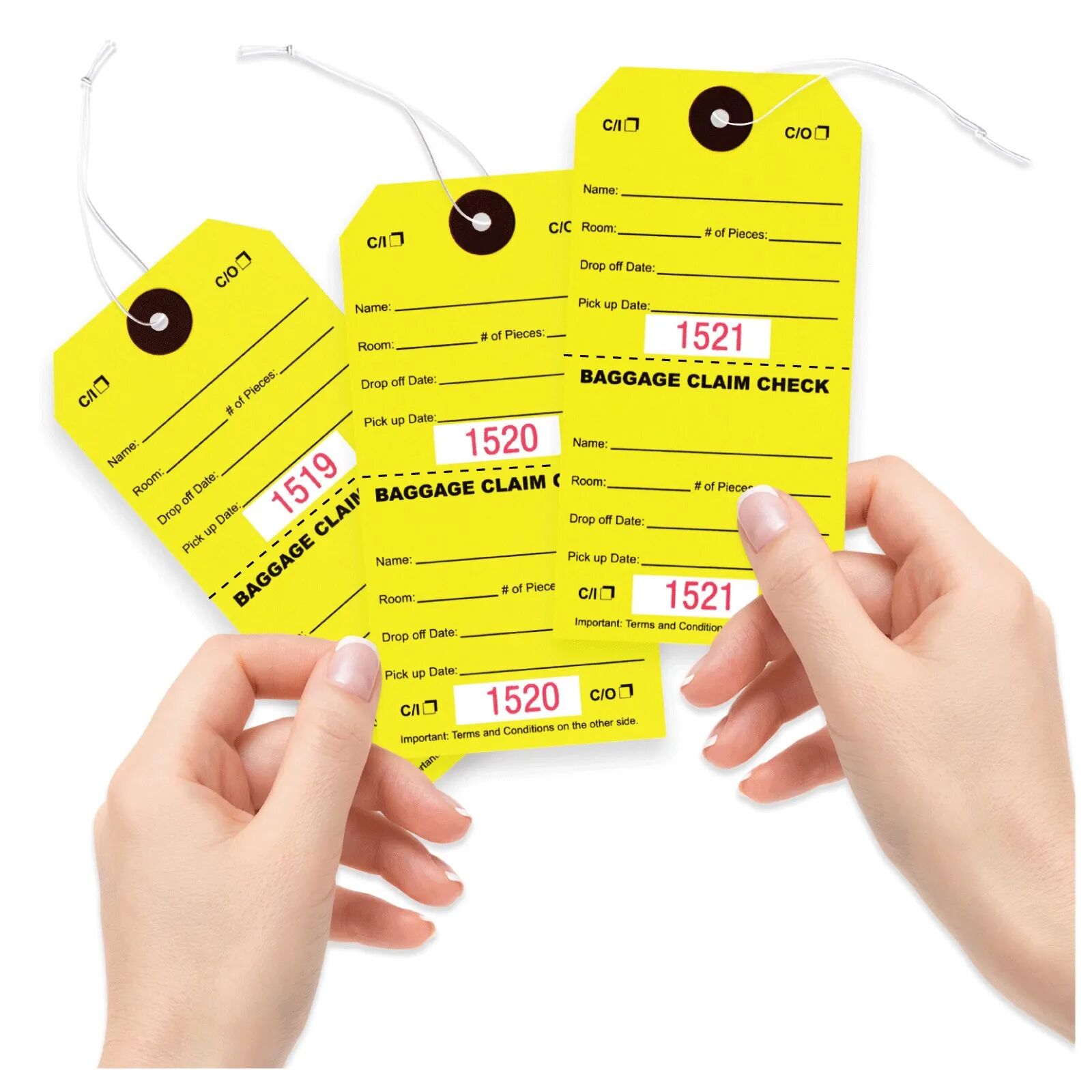 Baggage claim check tags with elastic string attached to tag - AMS Printing