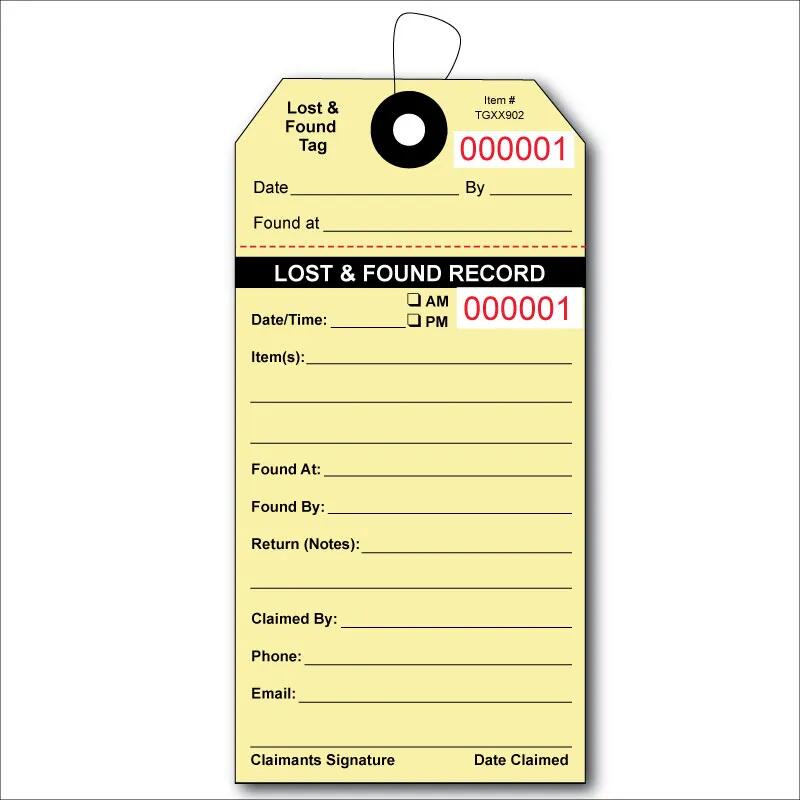 Lost and Found Tags with Knotted or elastic String Attached. - AMS Printing