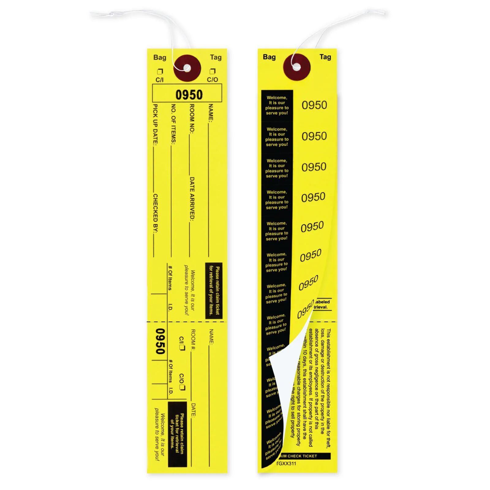 Baggage Claim Check Tags on Yellow stock with 12 Labels - AMS Printing