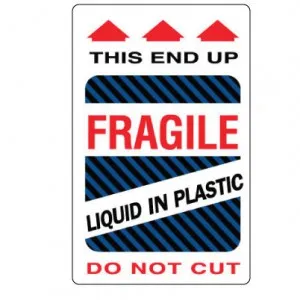 "This End Up Fragile Liquid in Plastic Do" Label - AMS Printing