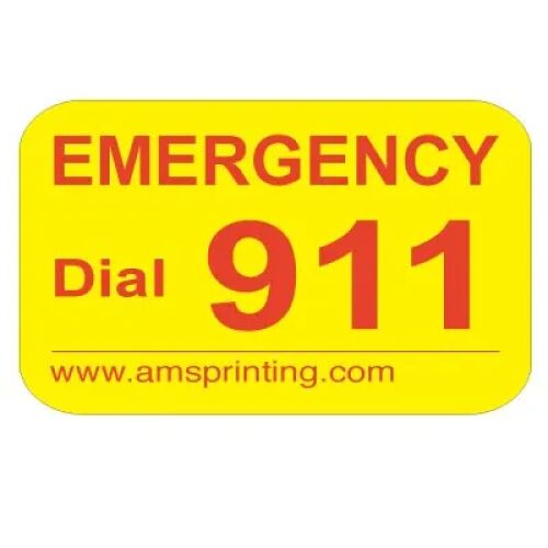 Emergency Phone Dial 911 Label, 3/4" x 1" - Yellow & Red - AMS Printing