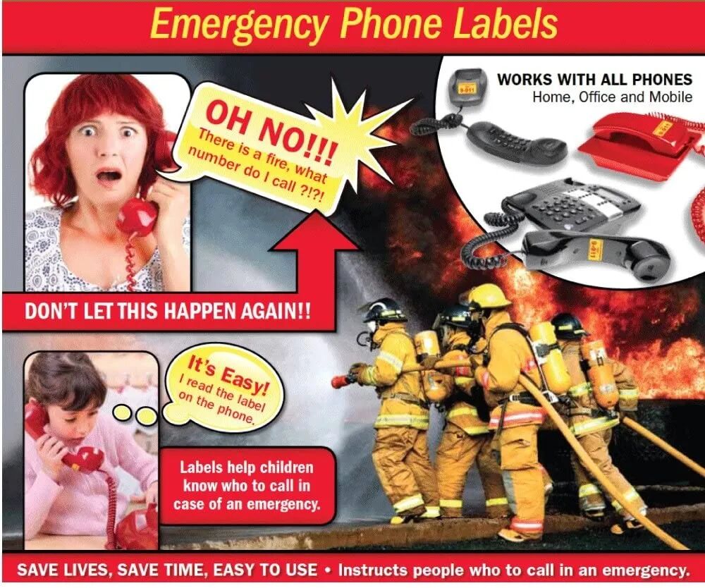 Emergency Phone Dial 911 Label, 3/4" x 1" - Yellow & Red - AMS Printing