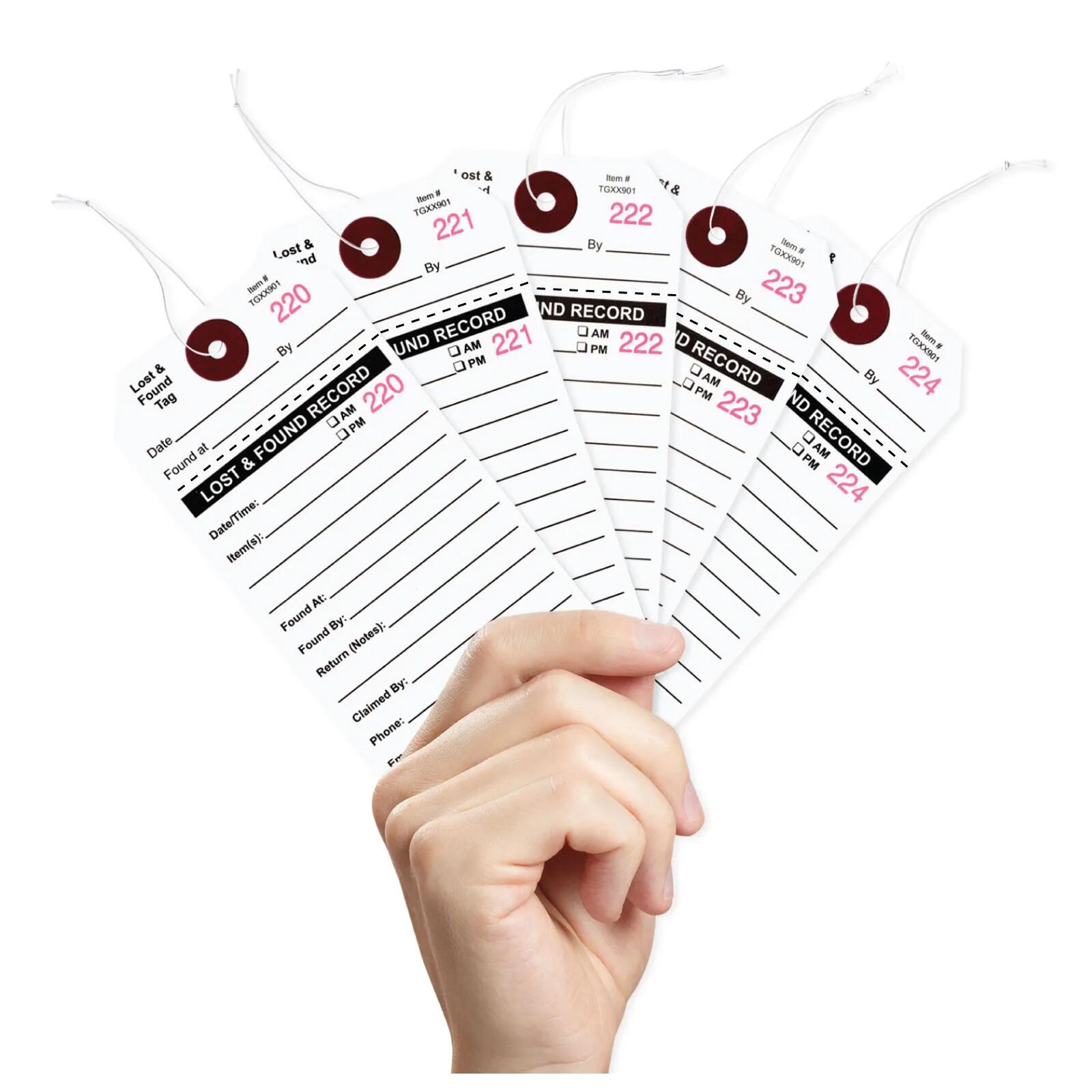 Lost and Found Tags with Knotted or elastic String Attached. - AMS Printing