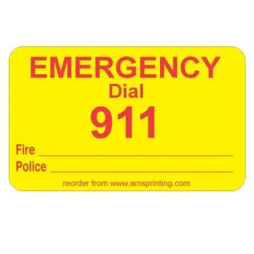 Fire & Police Emergency Dial 911 Label, 1.25" x 2", Yellow & Red - AMS ...