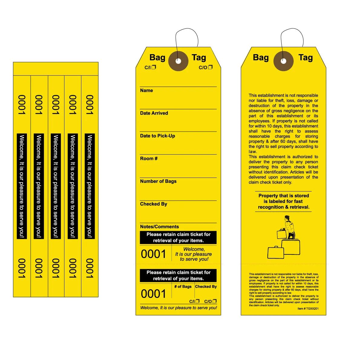 Yellow Bag Claim Tags with Labels For Hotels & Bag Storage - AMS Printing