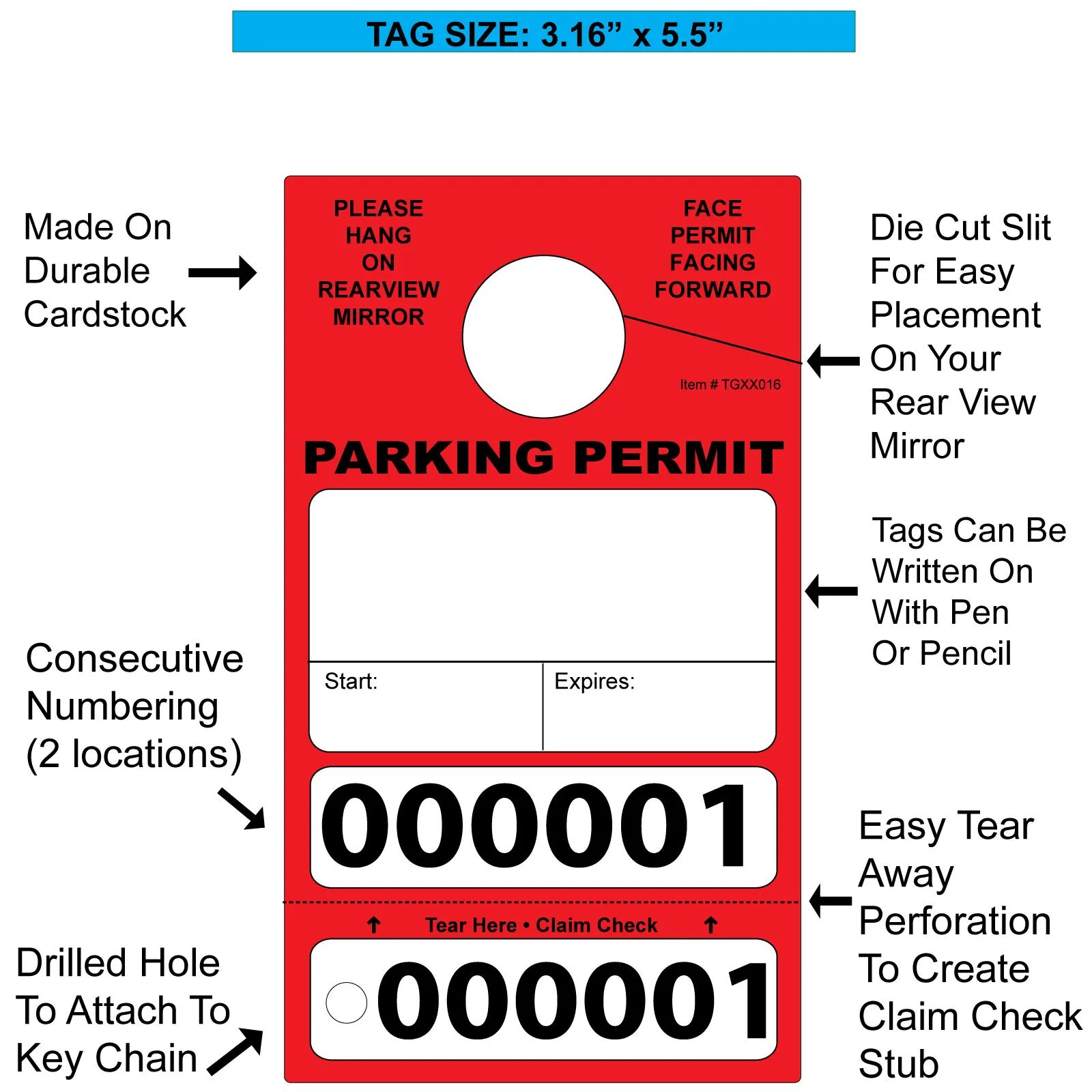 Parking Permit Hang Tags, Parking Passes Numbered Tickets - AMS Printing