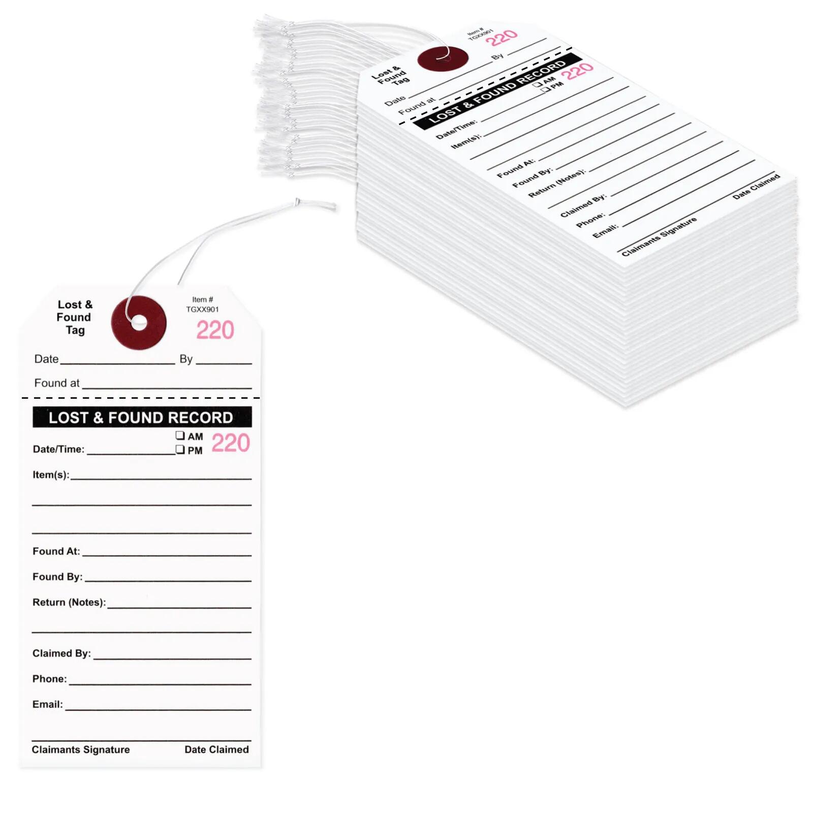 Lost and Found Tags with Knotted or elastic String Attached. - AMS Printing