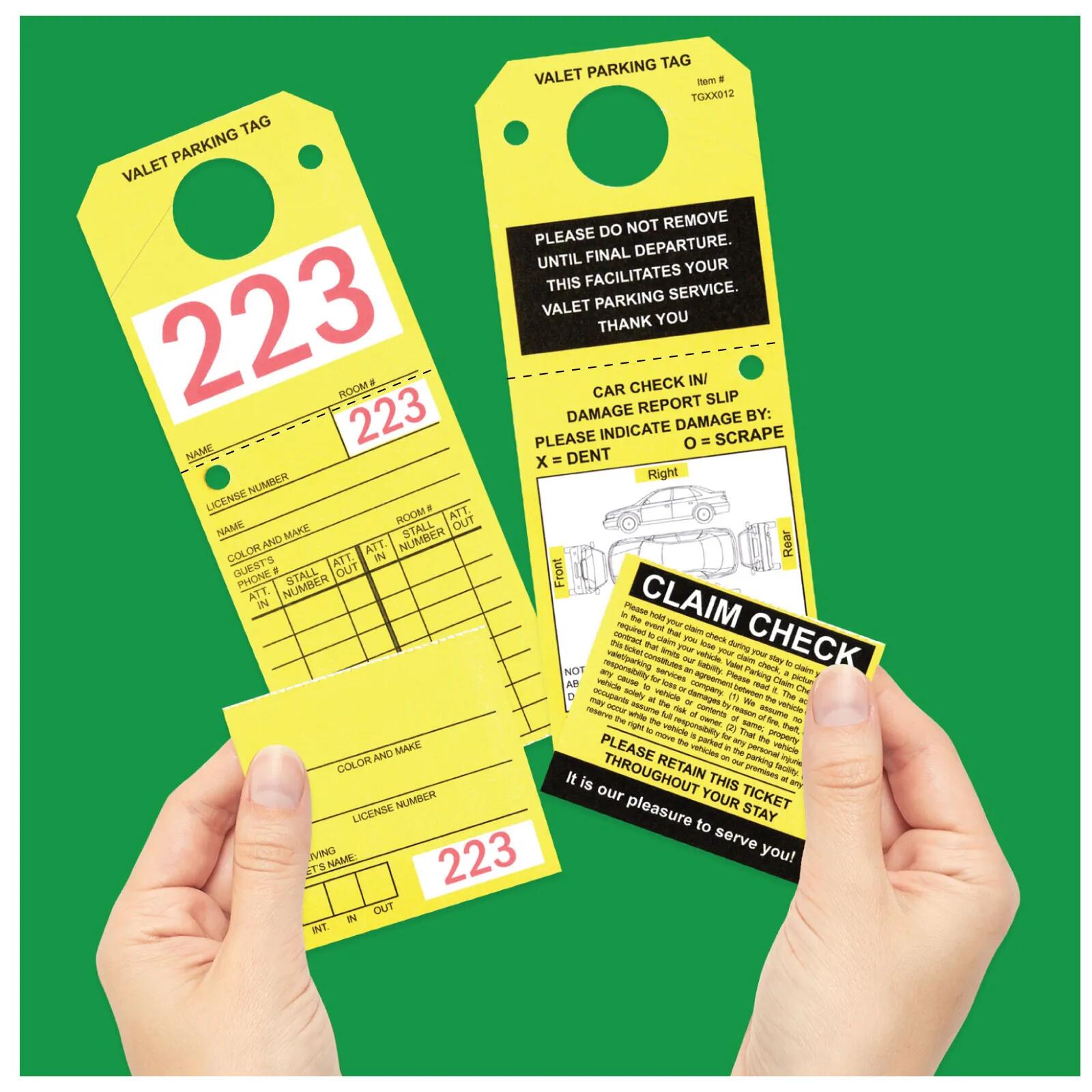 Bright Yellow Parking and Claim Check Tags for Valet Parking - AMS Printing