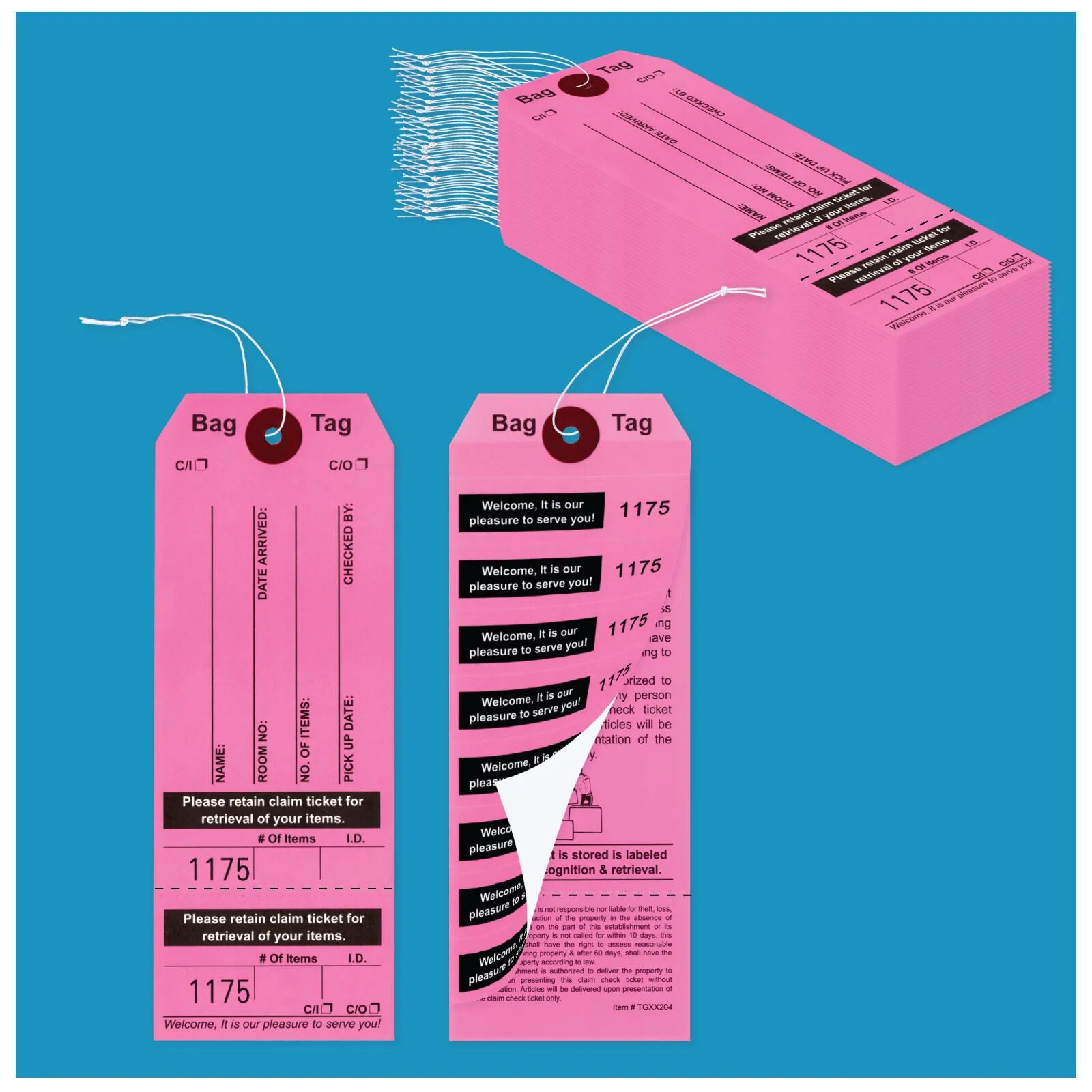 Pink Colored Baggage Claim Check Tags with 8 Labels - AMS Printing
