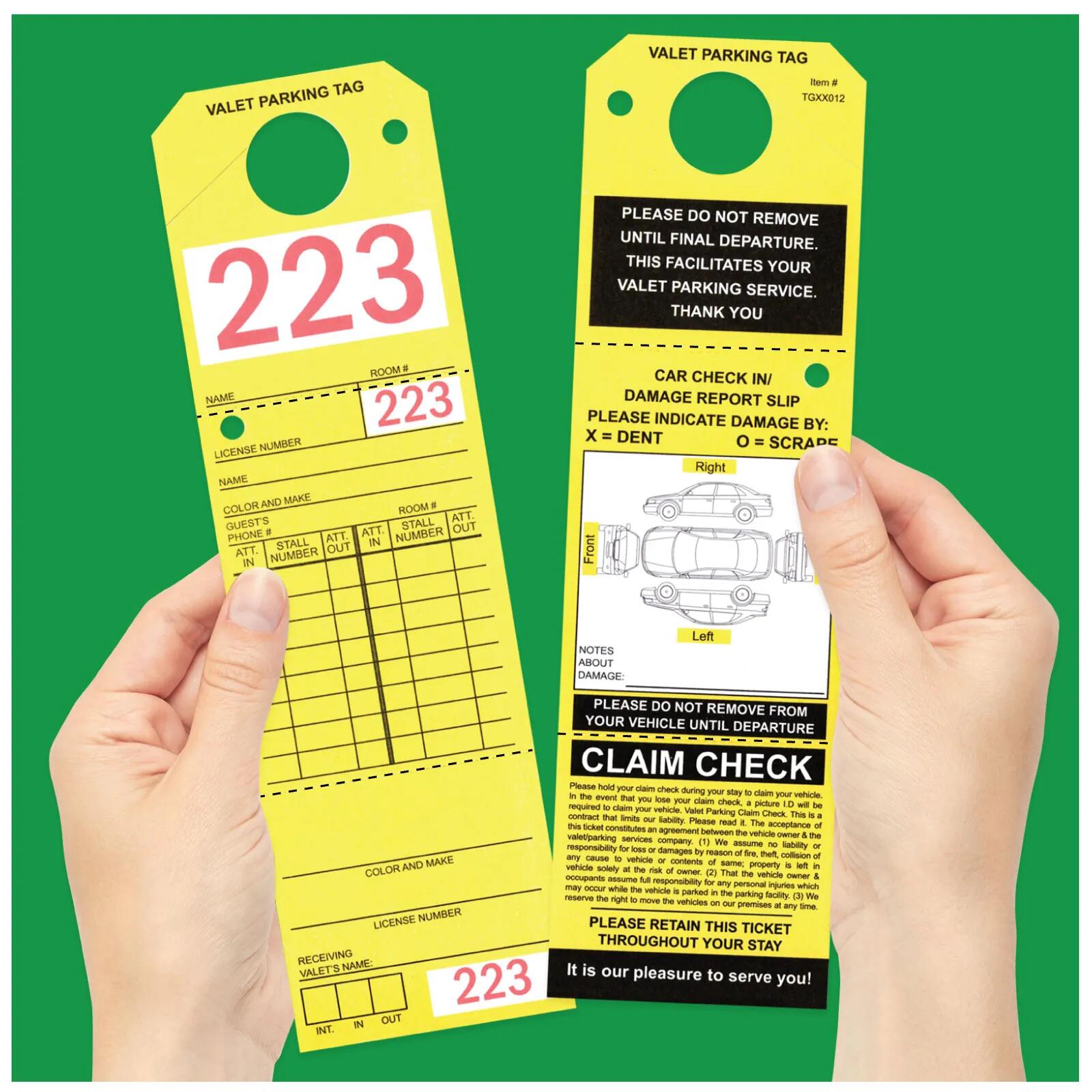 Bright Yellow Parking and Claim Check Tags for Valet Parking - AMS Printing