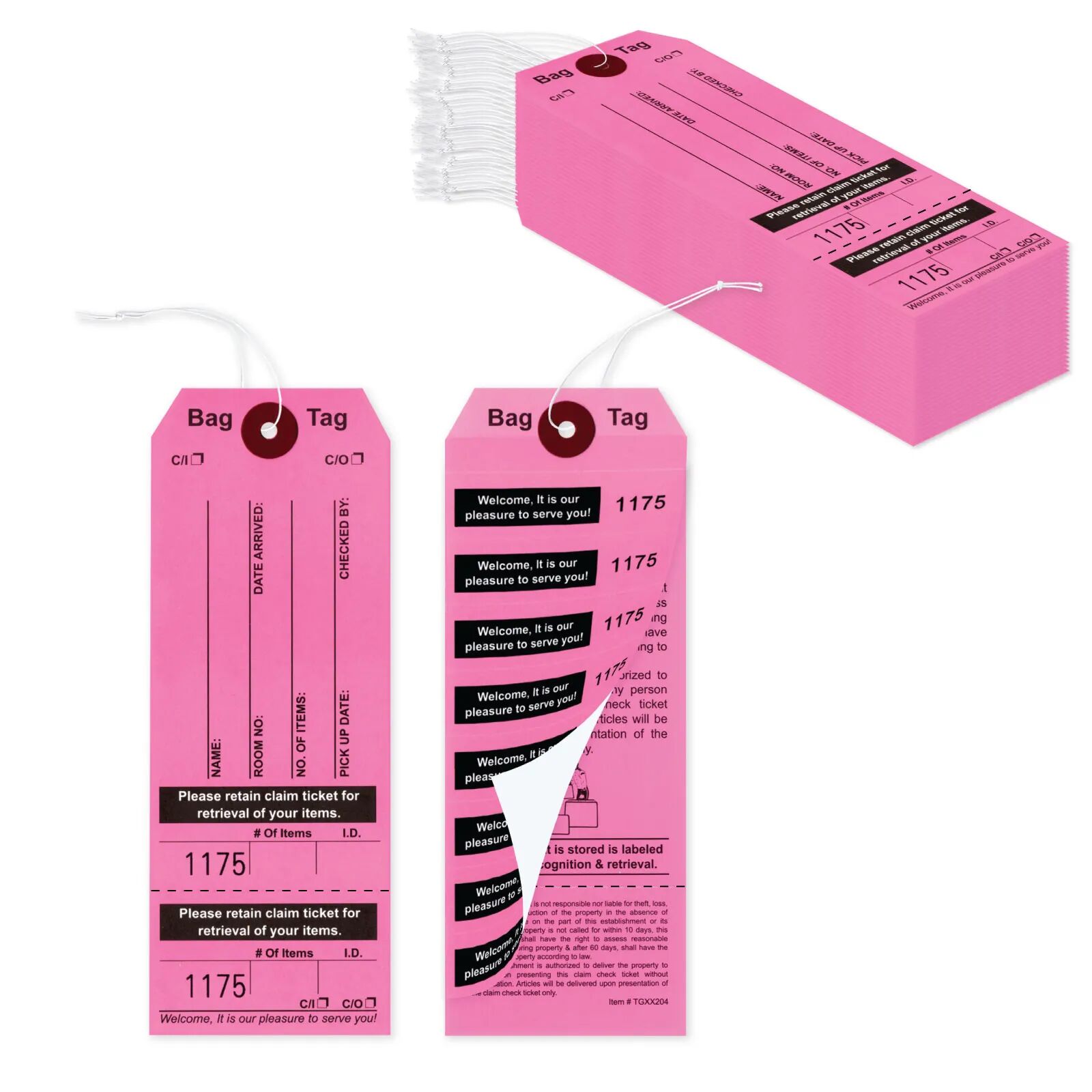 Pink Colored Baggage Claim Check Tags with 8 Labels - AMS Printing