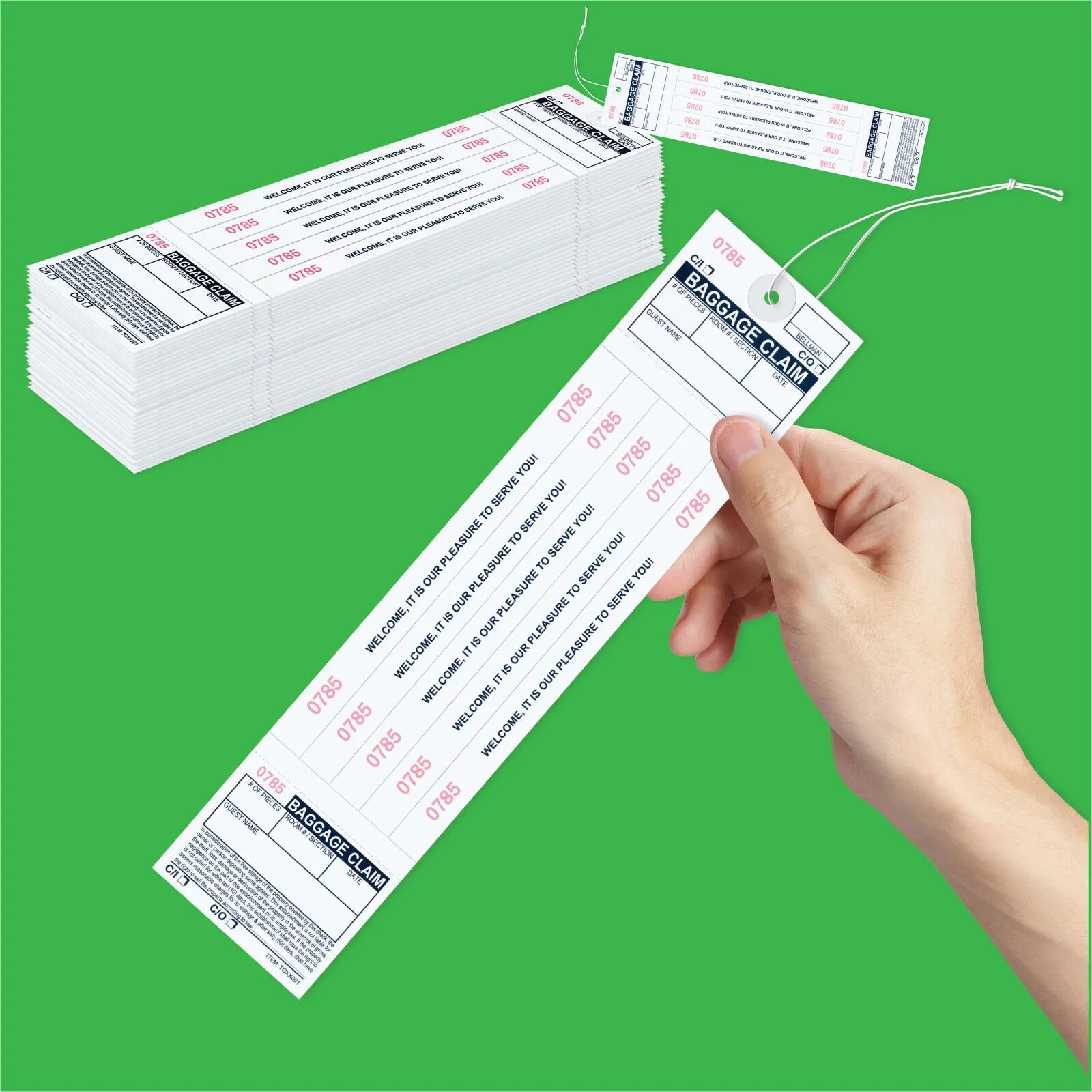 Baggage claim check tag with five matching numbered labels - AMS Printing
