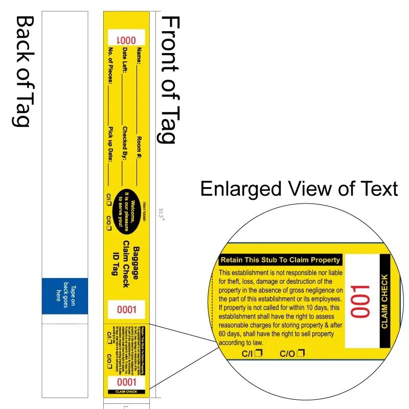 Bag Tags with Transfer Tape on Back on Bright Yellow Tag - AMS Printing