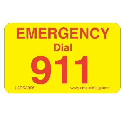 Emergency Dial 911 Label, 1.25" x 2", Yellow & Red - AMS Printing