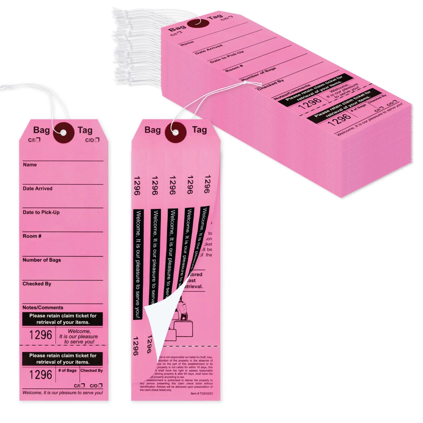 Pink Colored Baggage Claim Check Tags with 5 Labels - AMS Printing