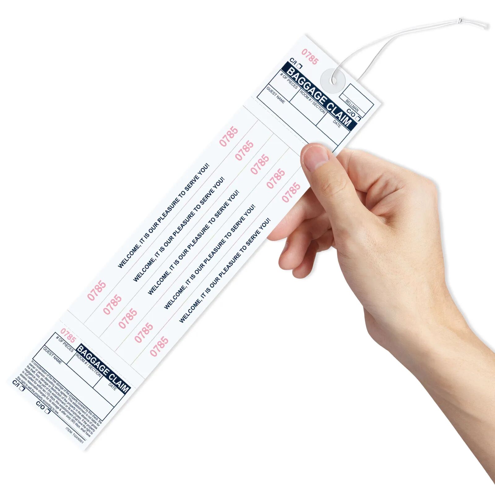 Baggage claim check tag with five matching numbered labels - AMS Printing