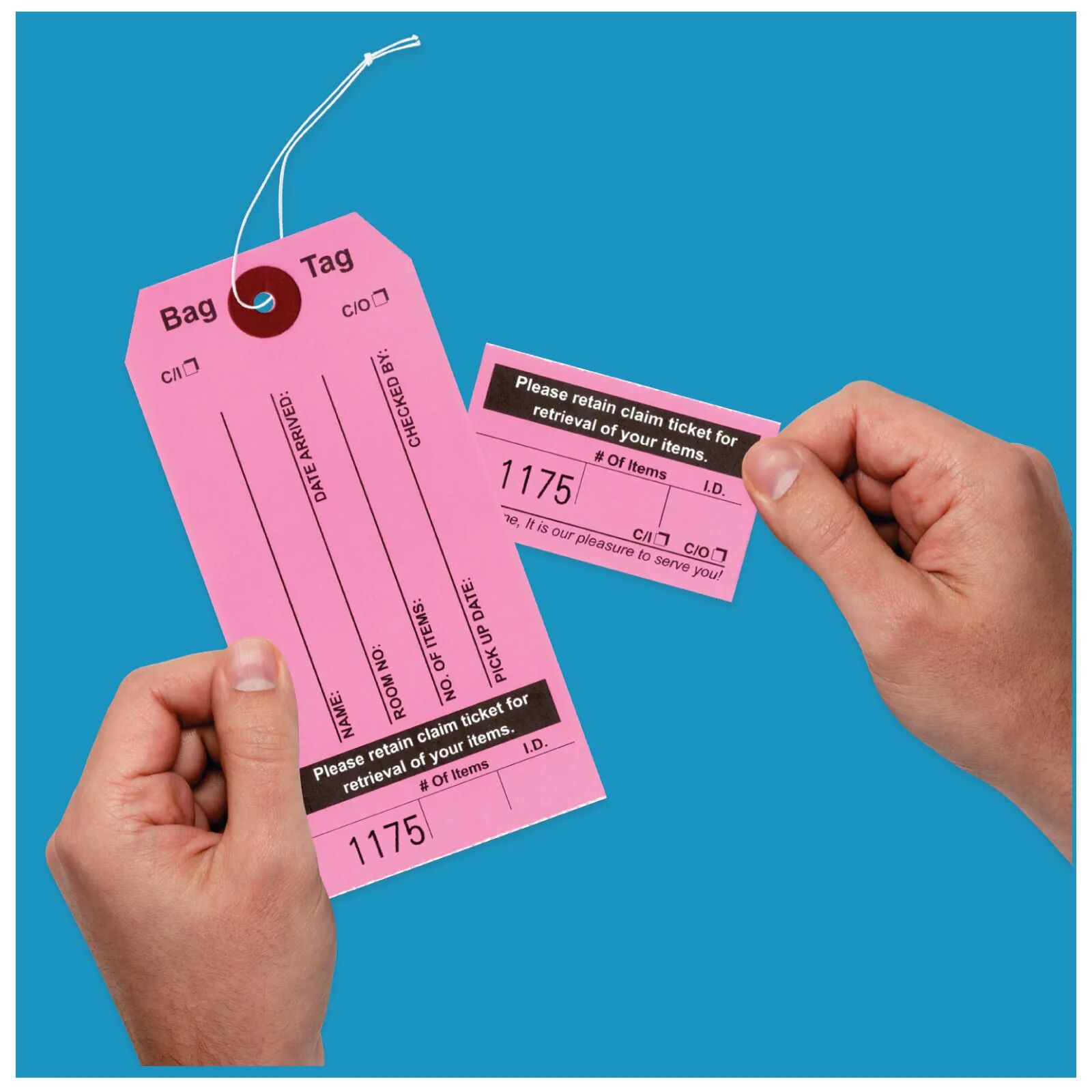 Pink Colored Baggage Claim Check Tags with 8 Labels - AMS Printing