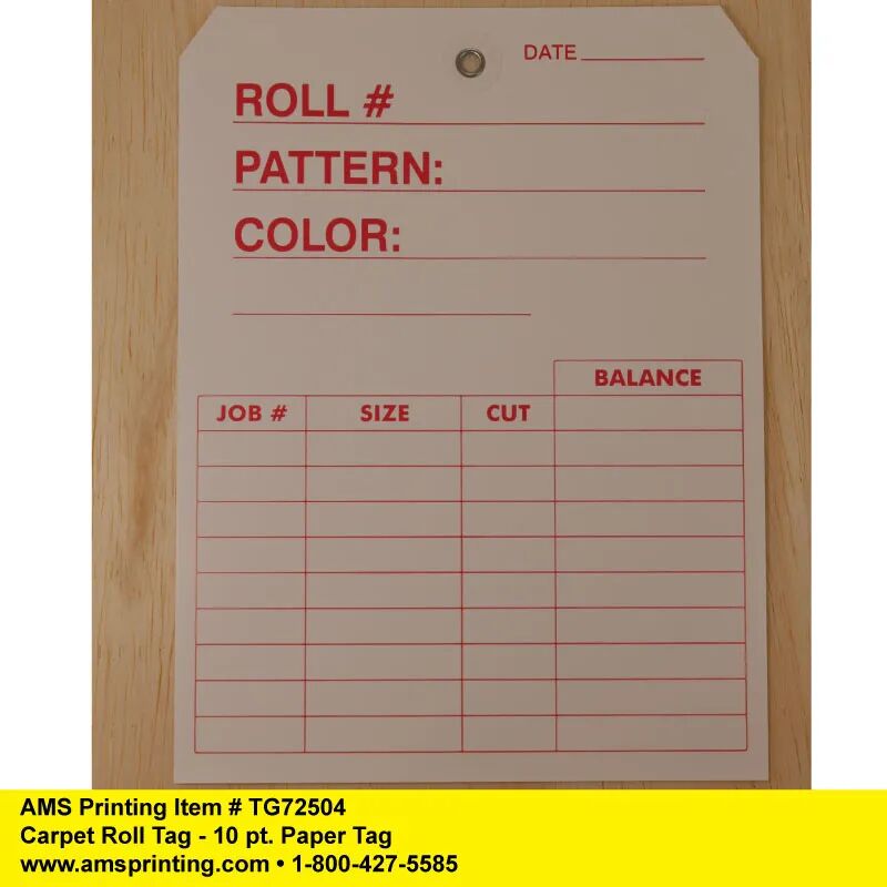 Carpet Roll Tag - 10 pt. Tag - AMS Printing
