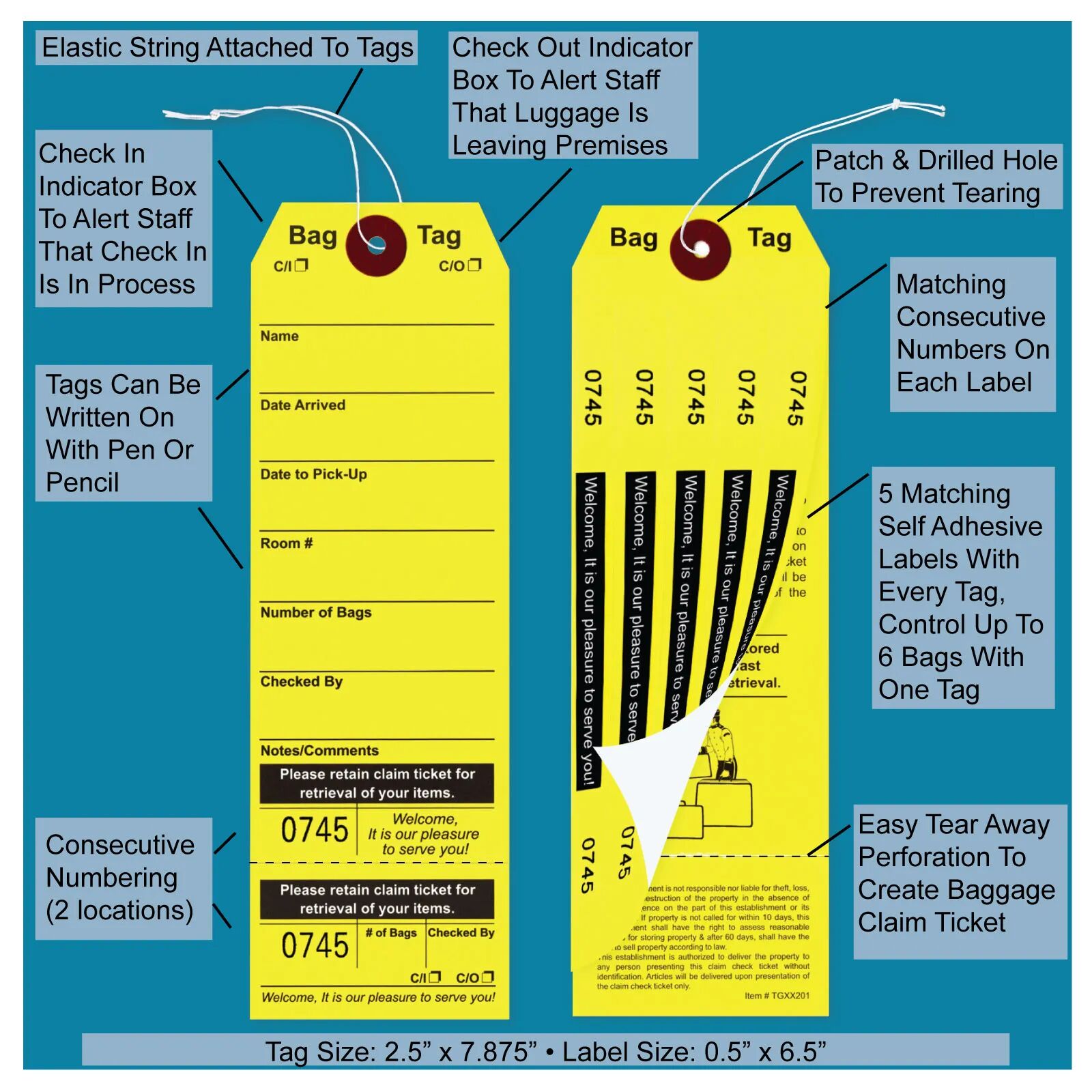 Yellow Bag Claim Tags with Labels For Hotels & Bag Storage - AMS Printing
