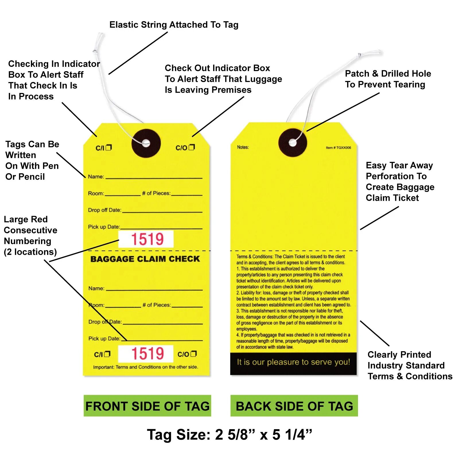 Baggage claim check tags with elastic string attached to tag - AMS Printing