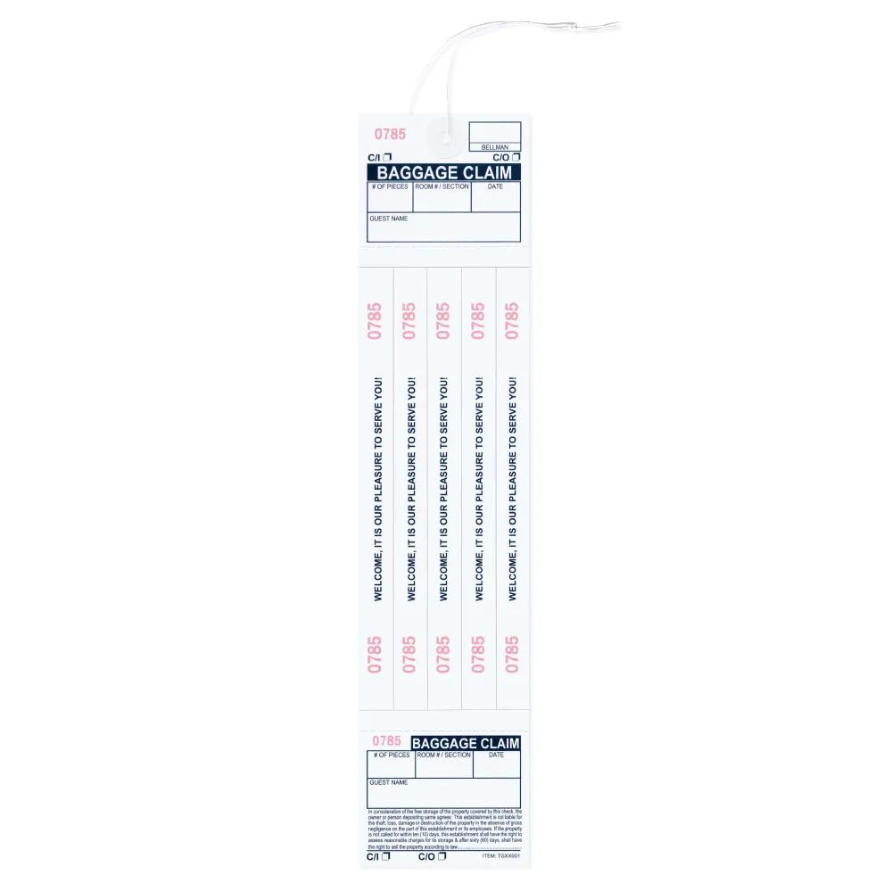 Baggage claim check tag with five matching numbered labels - AMS Printing
