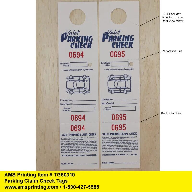 Parking-valet tags for parking lots and for hotels - AMS Printing