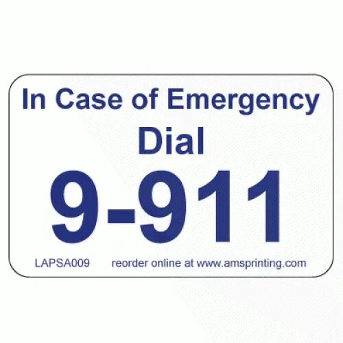 In Case of Emergency Dial 9-911 Phone Labels, 1.25" x 2", Blue & White ...