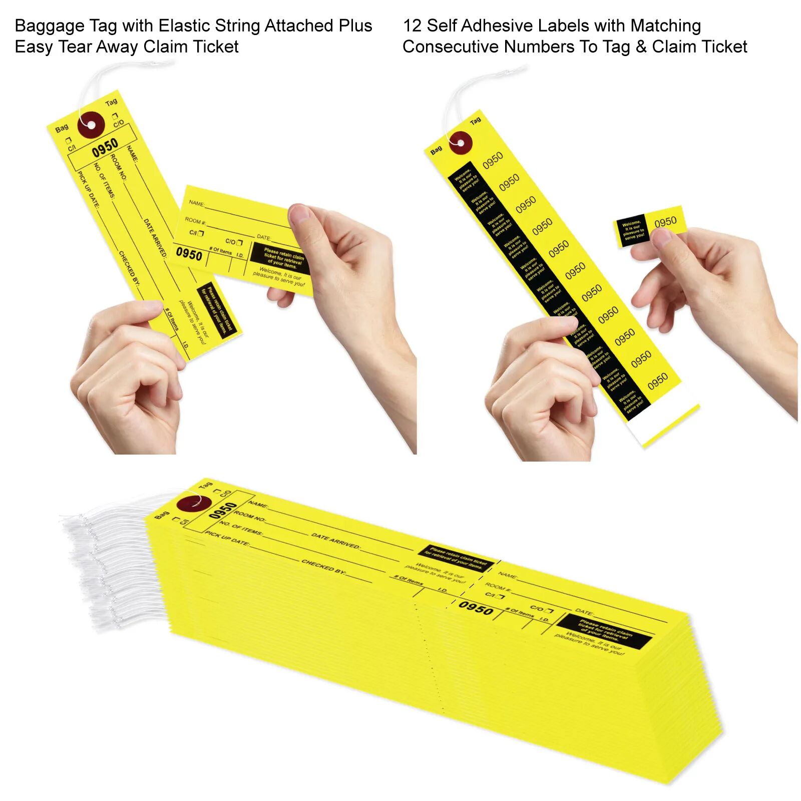 Baggage Claim Check Tags on Yellow stock with 12 Labels - AMS Printing