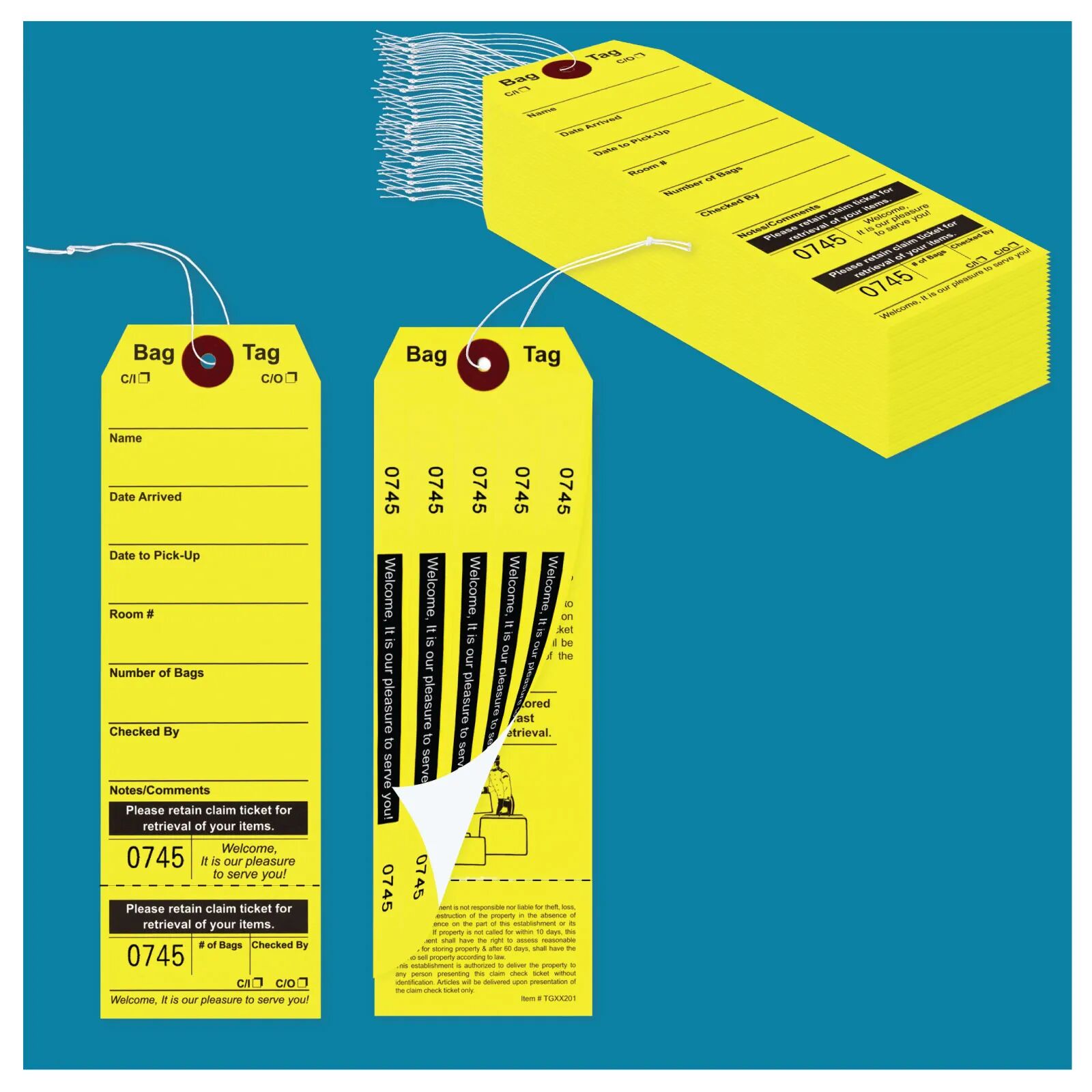 Yellow Bag Claim Tags with Labels For Hotels & Bag Storage - AMS Printing