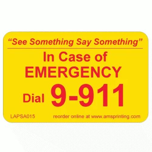See Something Say Something Emergency 9-911 Label, 1.25" x 2" Yellow ...