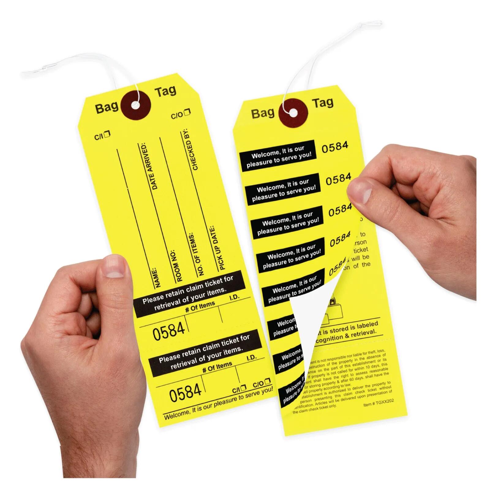 Yellow Colored Baggage Claim Check Tags with 8 Labels - AMS Printing