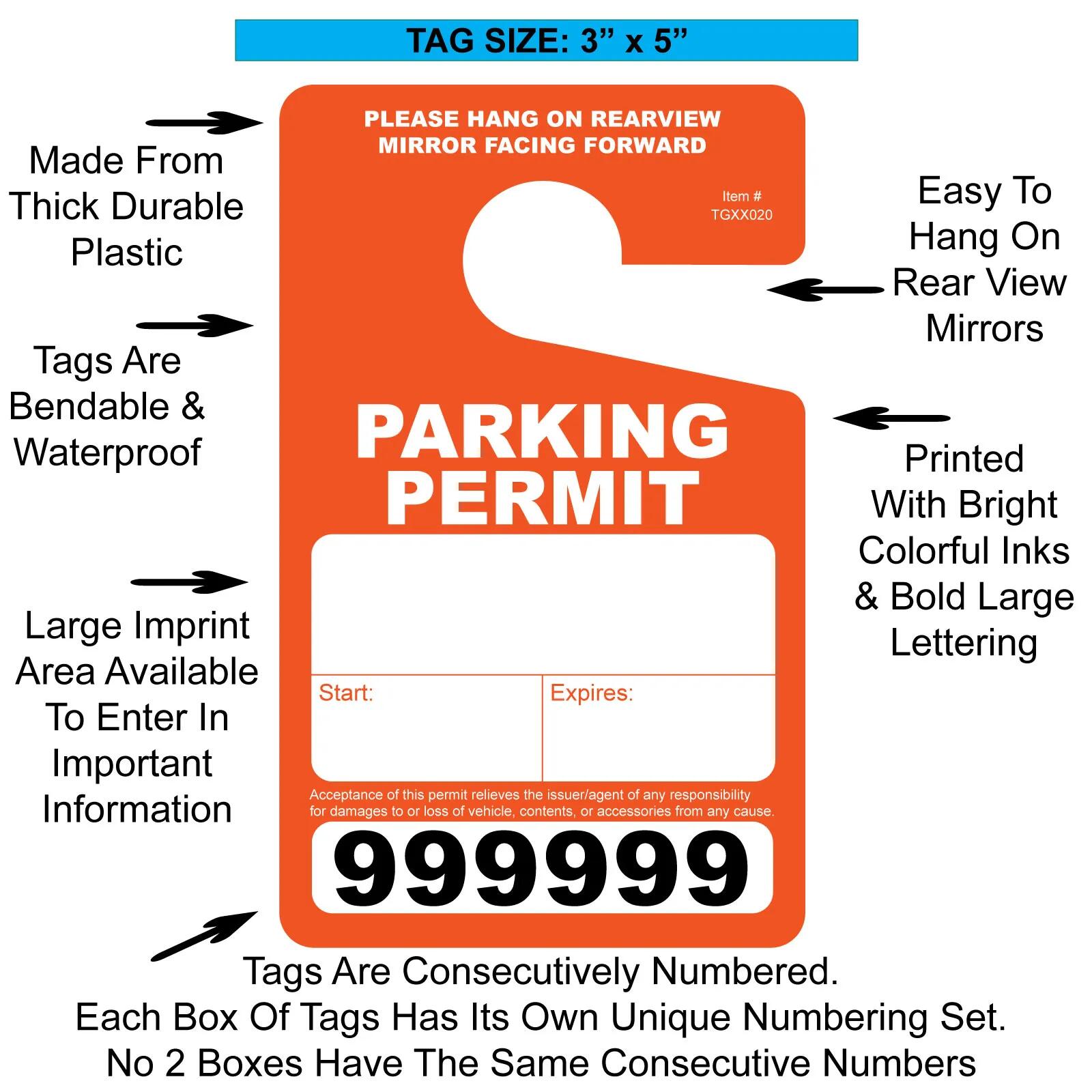 Temporary parking permits tags - Rear view mirror tags - AMS Printing