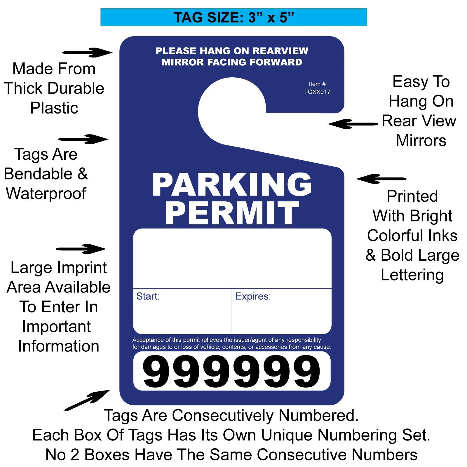 Temporary parking permits tags - Rear view mirror tags - AMS Printing